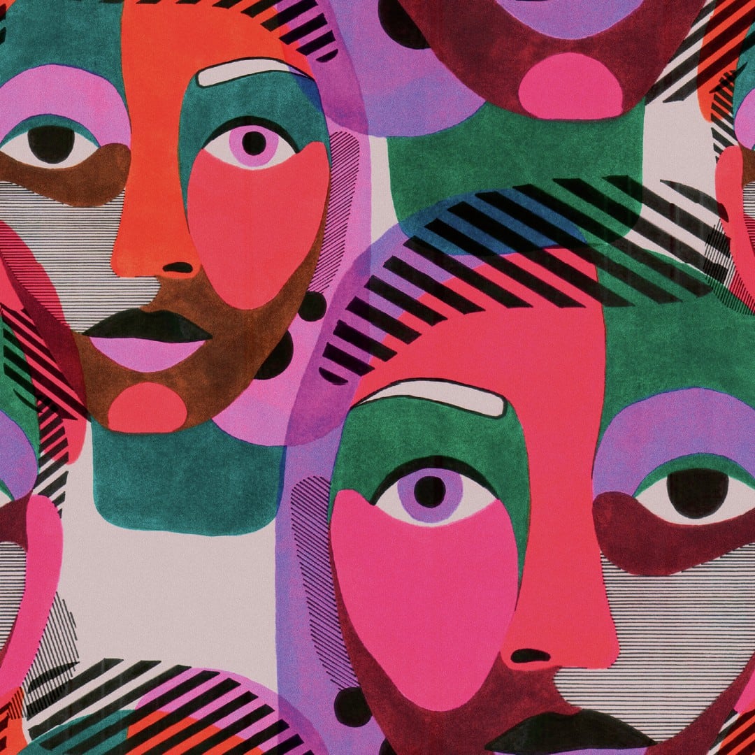 Colourful faces as carpet | Imagicasa